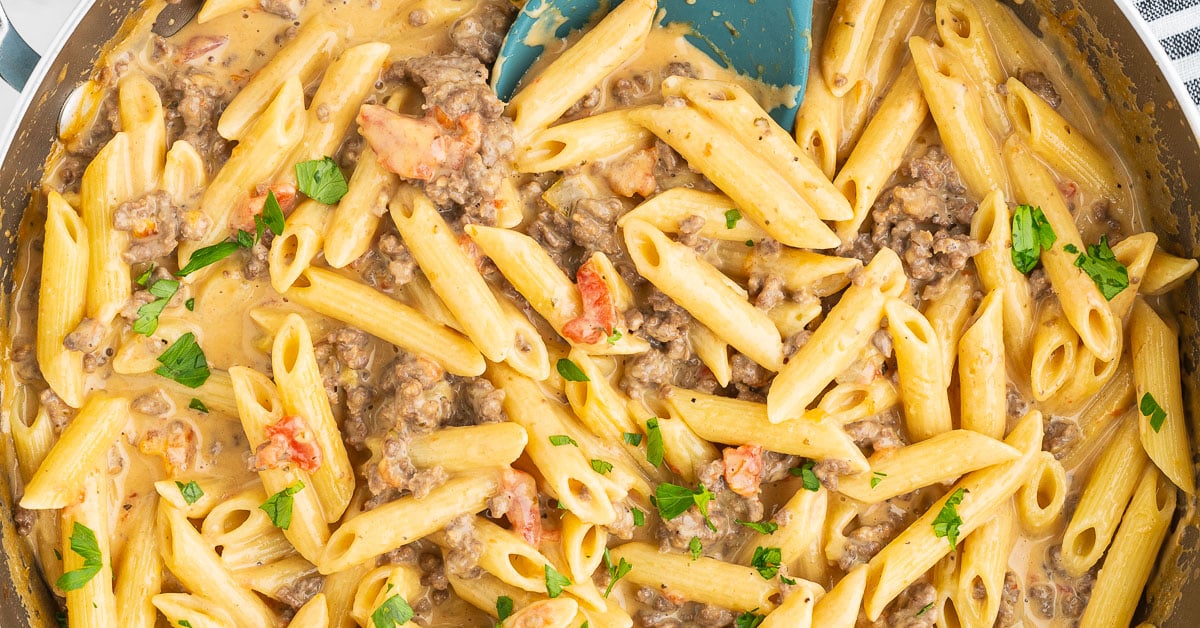 Easy Rotel Pasta Recipe with Ground Beef & Cheese
